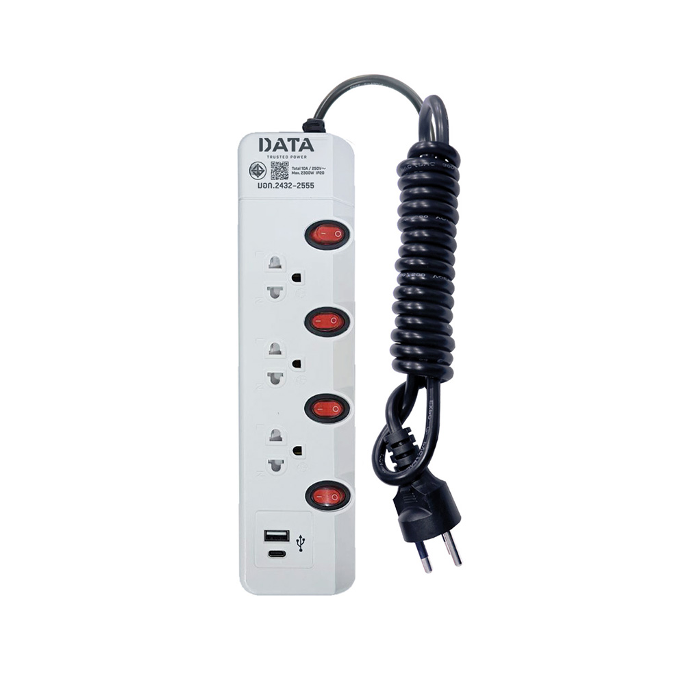 ปลั๊กไฟ DATA TIS Plug 3 Way 4 Switch 2 USB 3M. (HMWC4236 3M) White