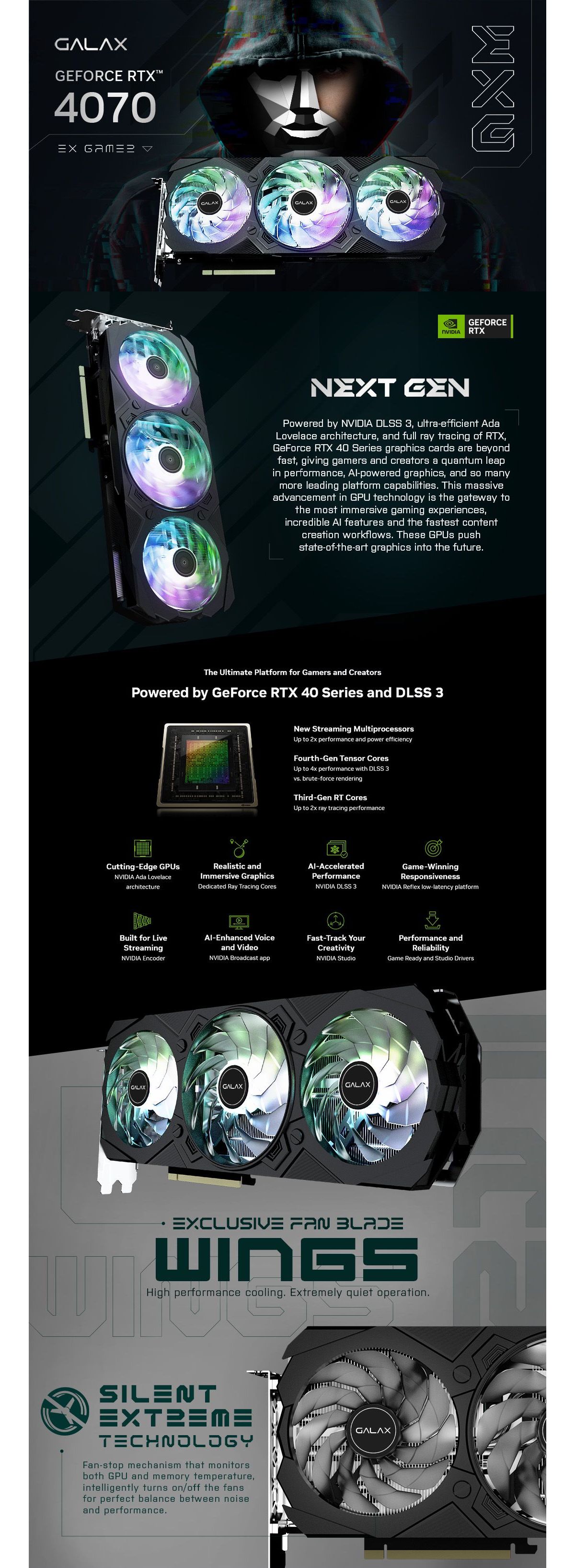 การ์ดจอ GALAX VGA GeForce RTX 4070 EX Gamer 12GB GDDR6X 192-bit