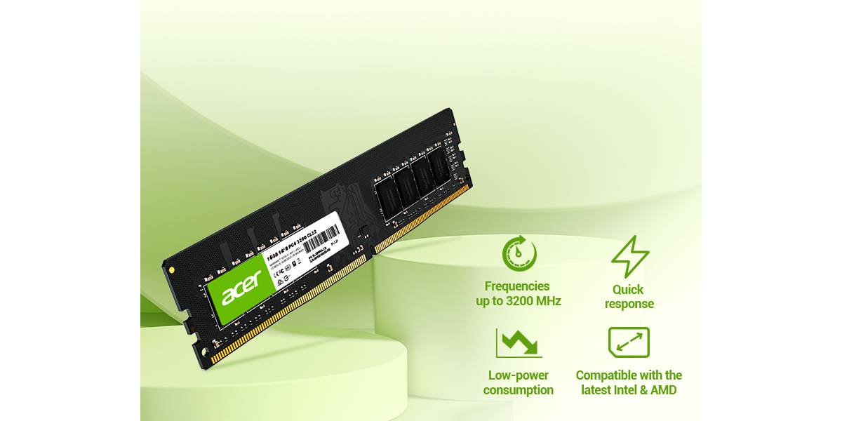 แรมพีซี Acer Ram PC DDR4 8GB/3200MHz.CL22 UD100-8GB-3200-1R8(BL9BWWA222)