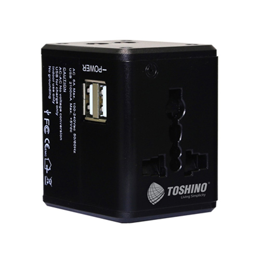 ปลั๊กแปลงไฟ Toshino Travel Adapter 2 USB Charger 4in1 (DE206) Black