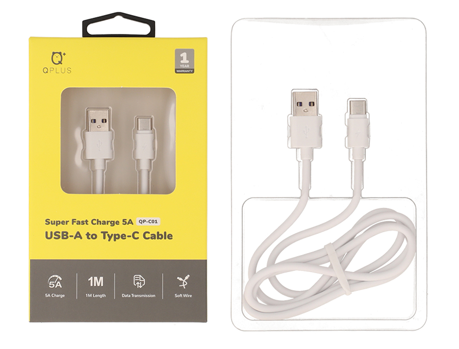 สายชาร์จ QPLUS USB-A to USB-C 5A ชาร์จเร็ว 1M. QP-C01 White | Studio7 ...