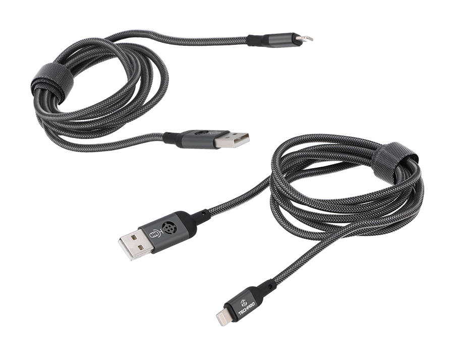 TECHPRO Voice Control LED Light Data Cable USB-A to Lightning(1.2m) - Grey