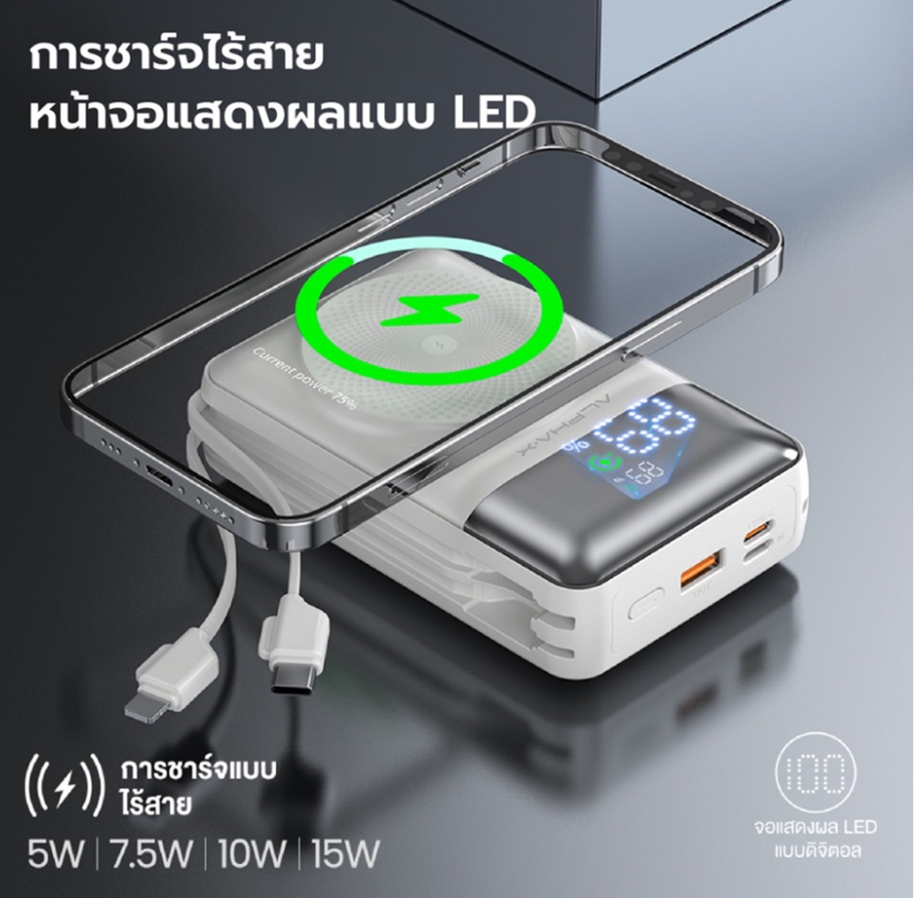 พาวเวอร์เเบงค์ ALPHA Power Bank 20000 mAh Wireless charging ALP-20WPD