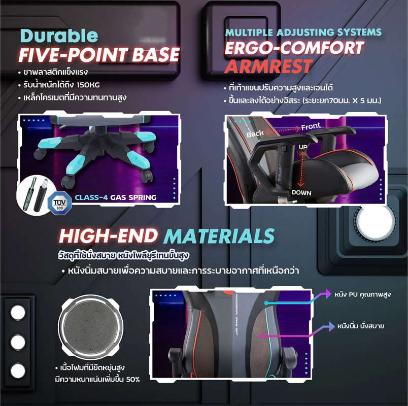 เก้าอี้เกมมิ่ง E-Blue Cobra Gaming Chair Large Size Red