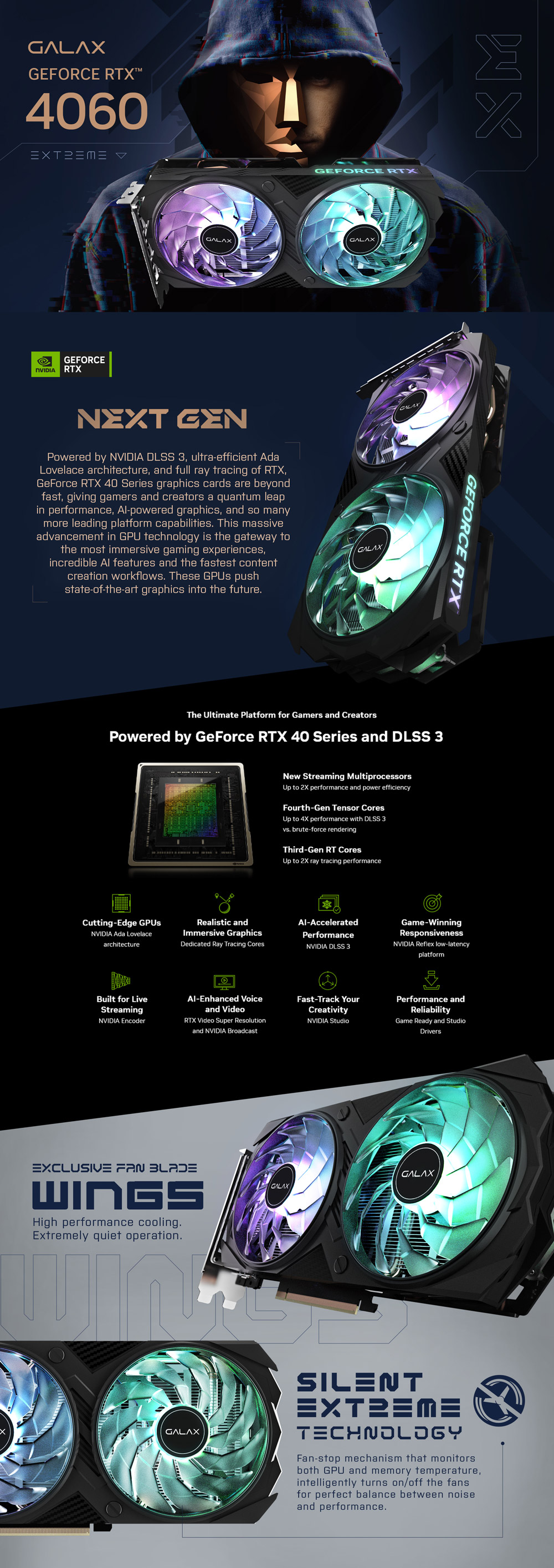 การ์ดจอ GALAX VGA GeForce RTX 4060 EX 1-Click OC 8GB GDDR6 128-bit