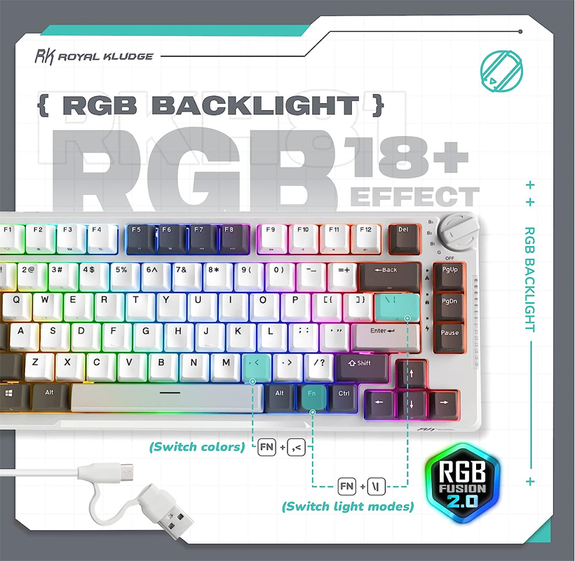 คีย์บอร์ดเกมมิ่ง Royal Kludge Gaming Keyboard RKH81 Wireless White ...