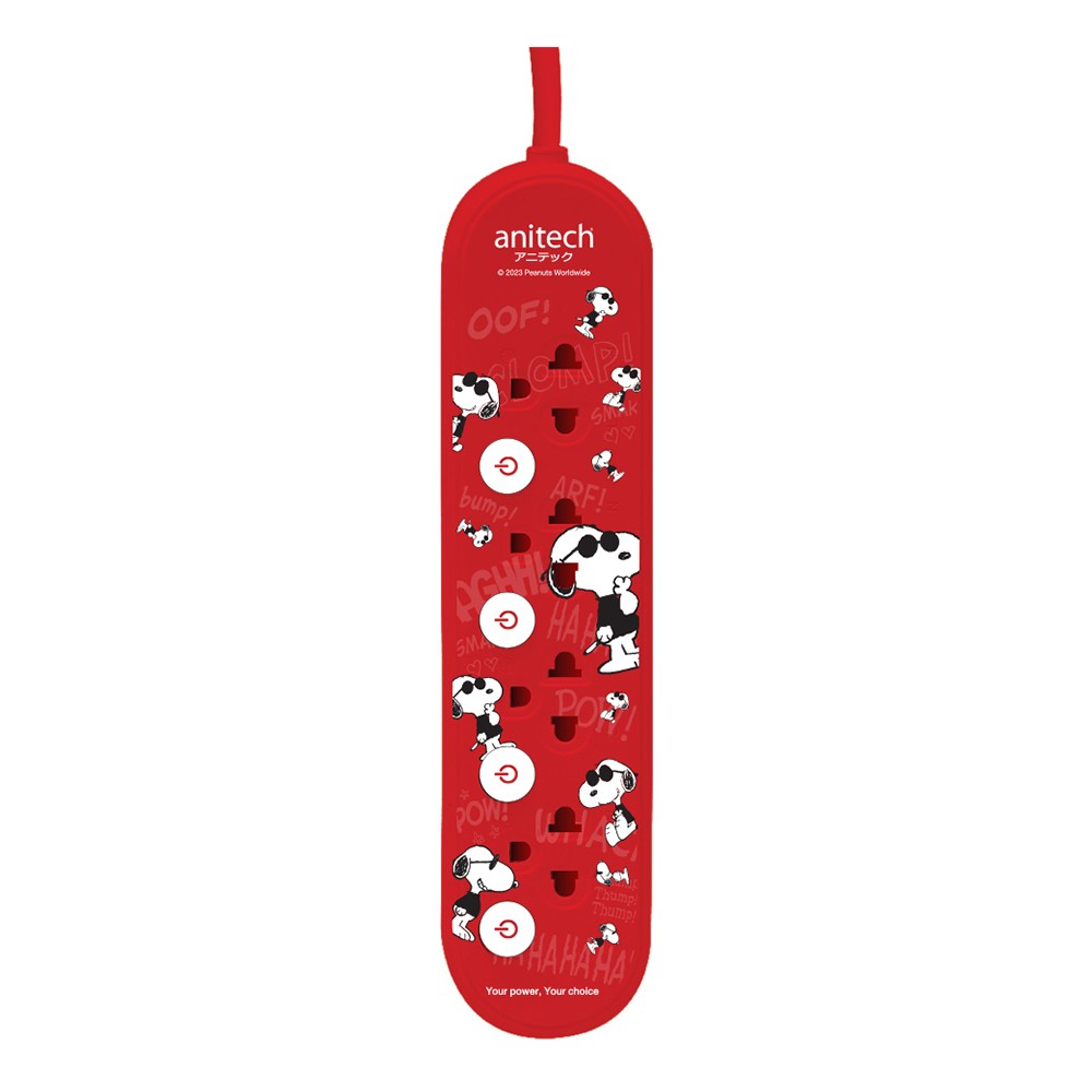 ปลั๊กไฟ AnitechTIS Plug 4 Way 4 Switch 3 M. (SNP-H3534) Snoopy Red