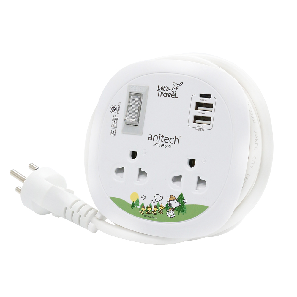 ปลั๊กไฟ Anitech TIS Plug 2 Way 2x USB-A/1x USB-C 1 Switch 1.1 M. (SNP ...