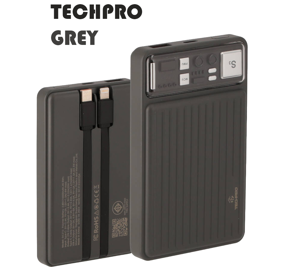 พาวเวอร์แบงค์ TECHPRO ความจุ 10,000 mAh GC312 Gray | Studio7 online