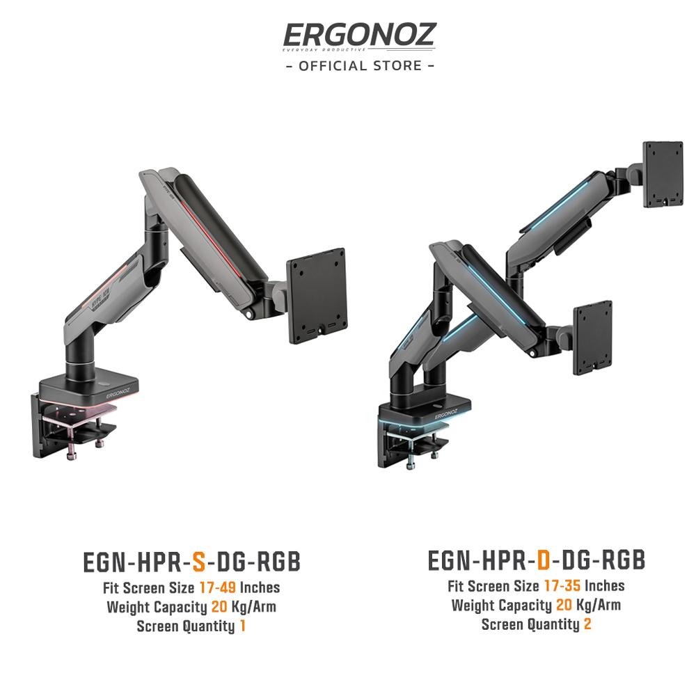 แขนจับจอมอนิเตอร์ ERGONOZ Dual Monitor Arm Hyperion Twin Heavy Duty RGB