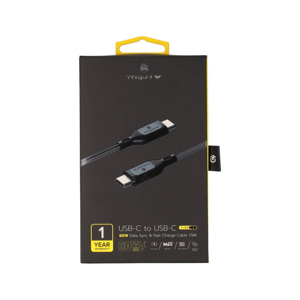 สายชาร์จ TITANV USB-C to USB-C 60W (TI-C04) Nylon Black