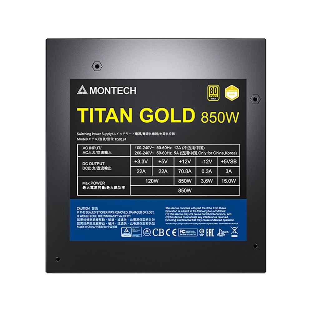 พาวเวอร์ซัพพลาย Montech Titan Gold 850Watt 80 Plus Gold -10 Year