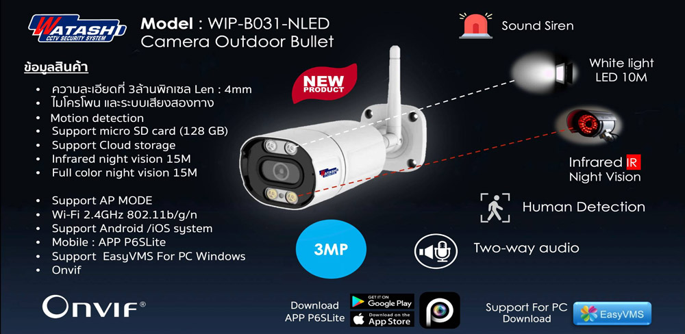 กล้องวงจรปิด WATASHI WIP-B031-NLED Outdoor Bullet White | Education Studio7