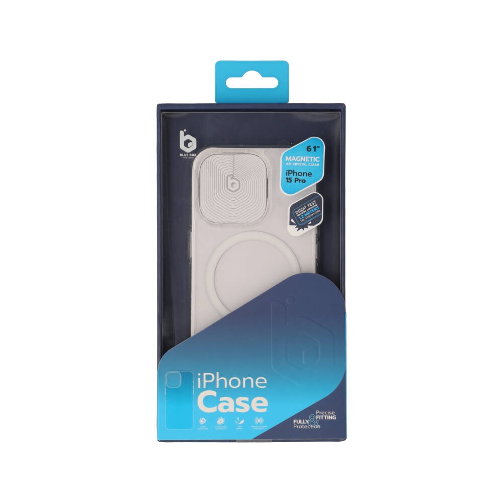 Blue Box iPhone 15 Pro with Round Magsafe Crystal Clear