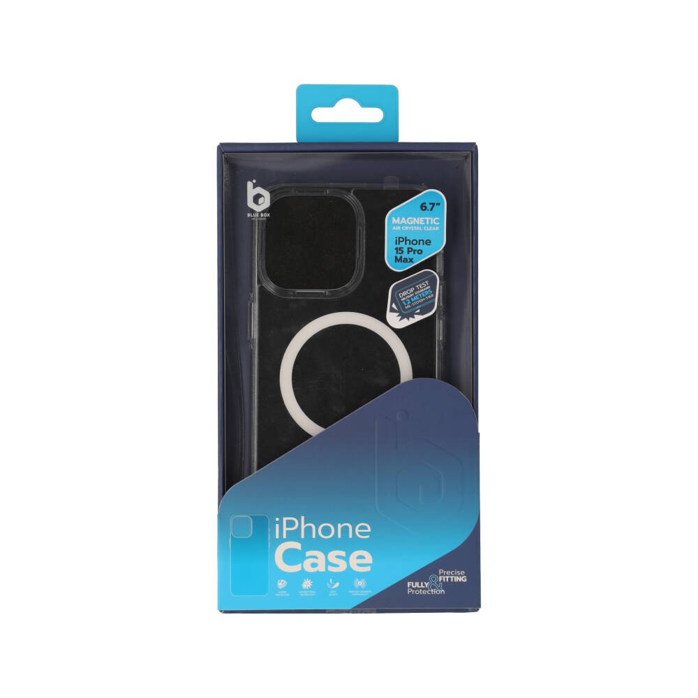 Blue Box iPhone 15 Pro Max with Round Magsafe Crystal Clear