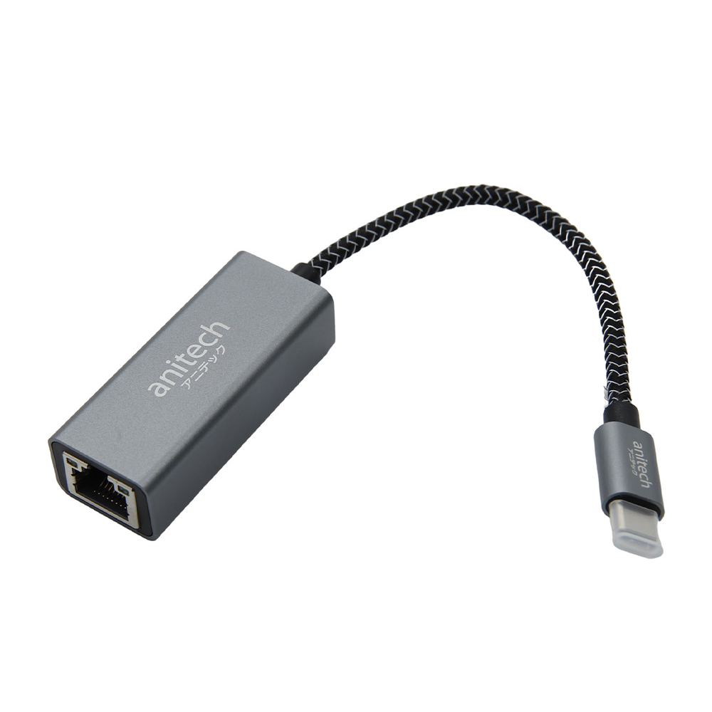 Anitech Port Hub RA202 USB-C to Ethernet Adapter Grey