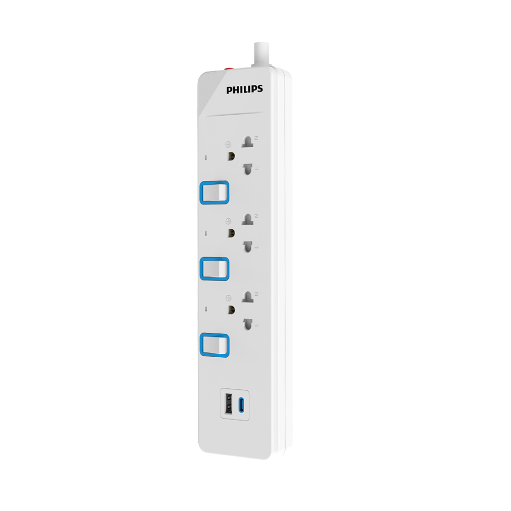 ปลั๊กไฟ Philips TIS Plug 3 Way 3 Switch + USB-A x1 + USB-C x1 3M ...