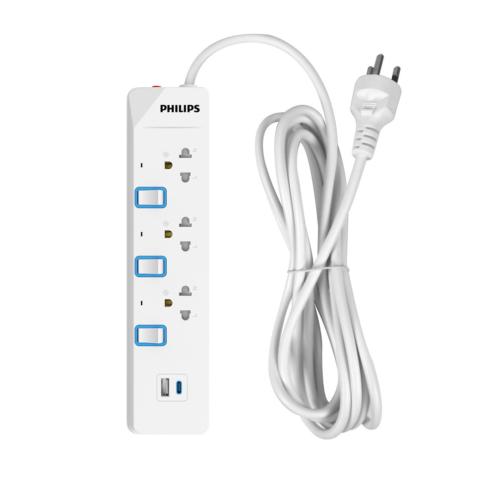 ปลั๊กไฟ Philips TIS Plug 3 Way 3 Switch + USB-A x1 + USB-C x1 3M ...