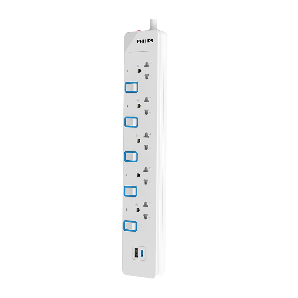 Philips TIS Plug 5 Way 5 Switch + USB-A x1 + USB-C x1 3M. (CHP4751WB/67 ...