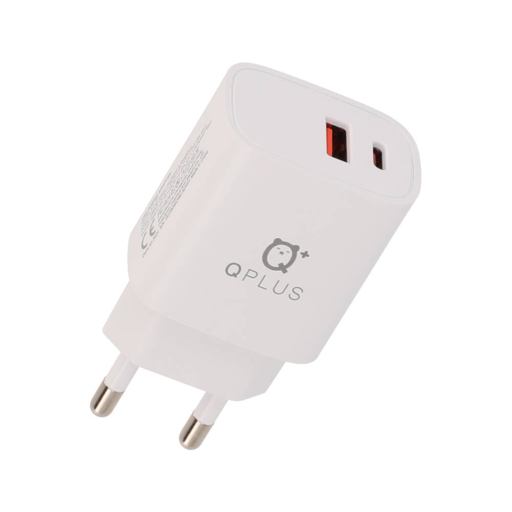 อะแดปเตอร์ QPLUS Wall Charger 1 USB-A (QC3.0) / 1 USB-C (PD20W) White