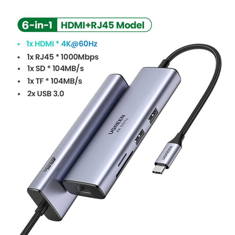 ฟิลิปส์ Port Hub 6 in 1 USB-C to HDMI and RJ45 Silver | Makro PRO