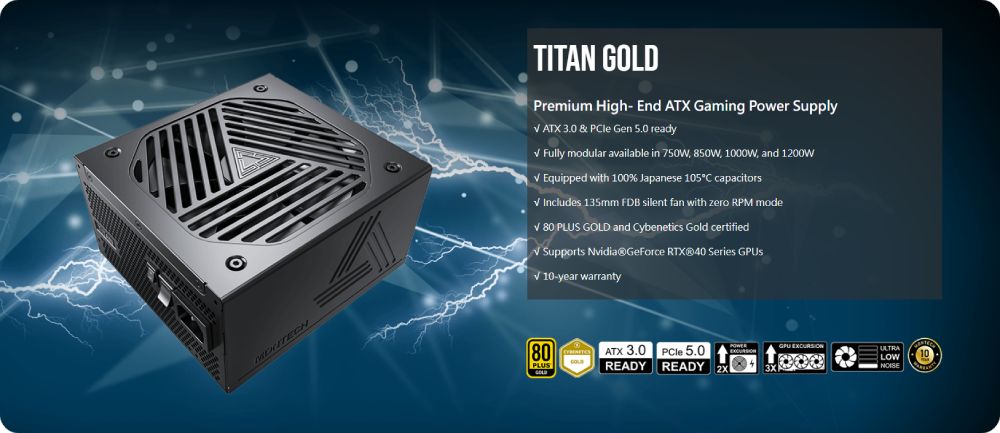 พาวเวอร์ซัพพลาย Montech Titan Gold 1000Watt 80 Plus Gold