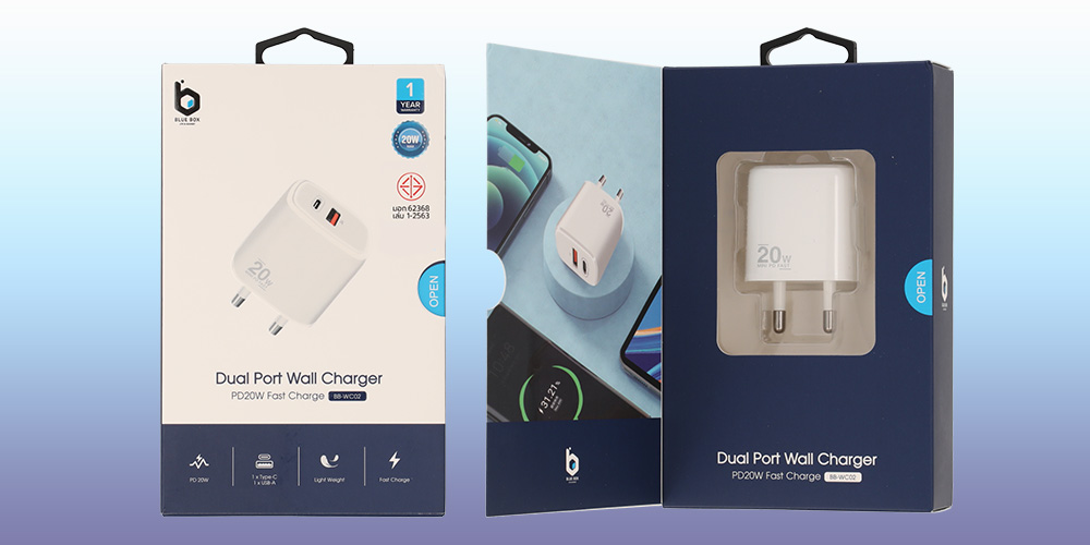 อะแดปเตอร์ Blue Box Wall Charger 1 USB-A / 1 USB-C 20W White (TISI)