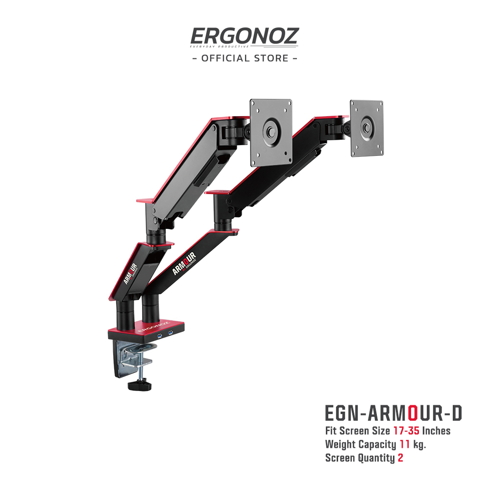 แขนจับจอมอนิเตอร์ ERGONOZ Dual Monitor Arm Twin Armour สี Black/Red ...