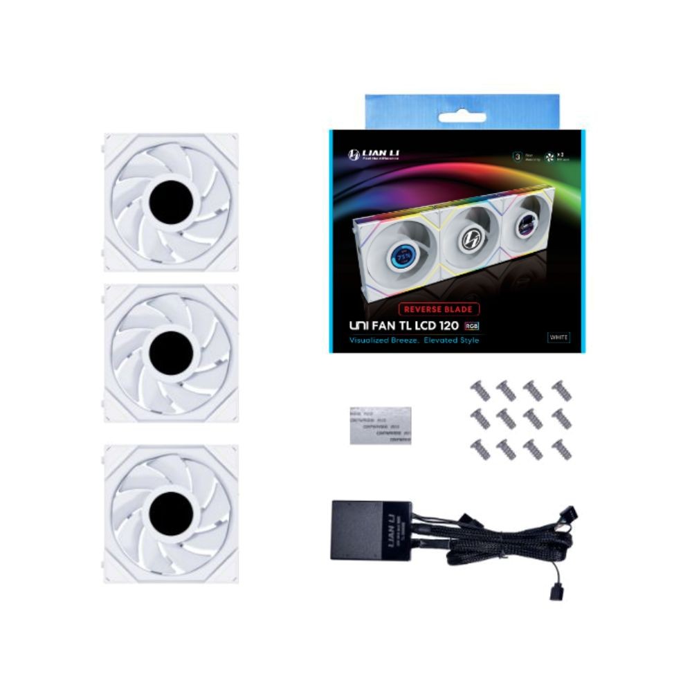 พัดลมคอม Lian Li UNI Fan TLLCD120 Reverse Blade White 3-Pack