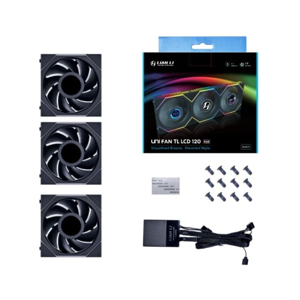 พัดลมคอม Lian Li UNI FAN TL LCD 120 Triple-Pack Black