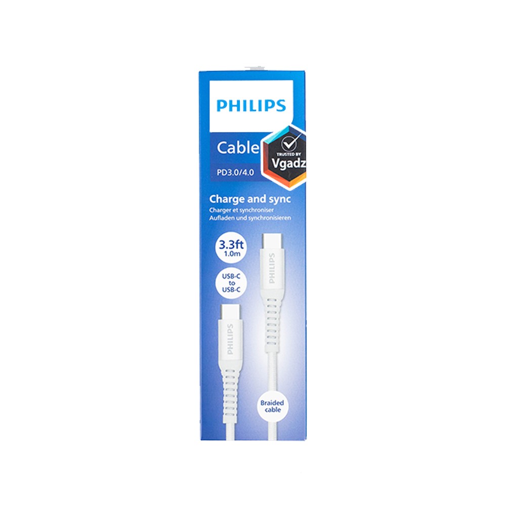 สายชาร์จ Philips USB-C to USB-C Cable 100W 1M. White