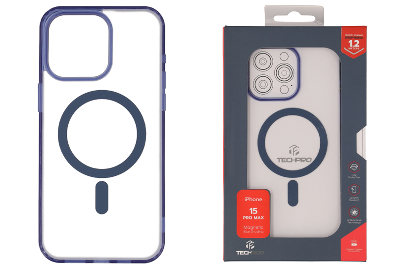 เคส TECHPRO iPhone 15 Pro Max Shading Blue bumper with Color Magnetic