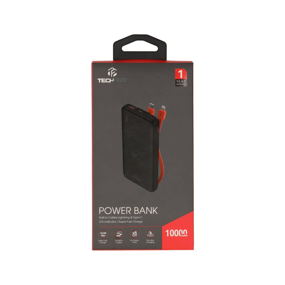 พาวเวอร์แบงค์ TECHPRO 10,000 mAh Built-in Cable TP-PB10PD