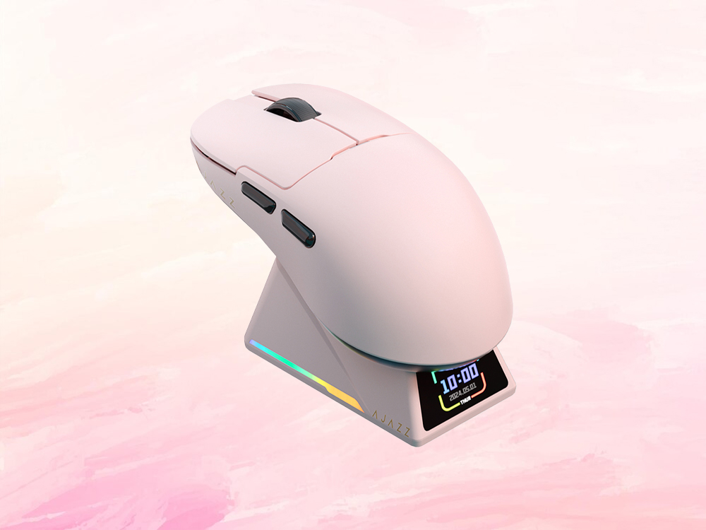 เมาส์เกมมิ่ง Ajazz รุ่น AJ159 Apex สีชมพูมาพร้อมกับแท่นชาร์จ