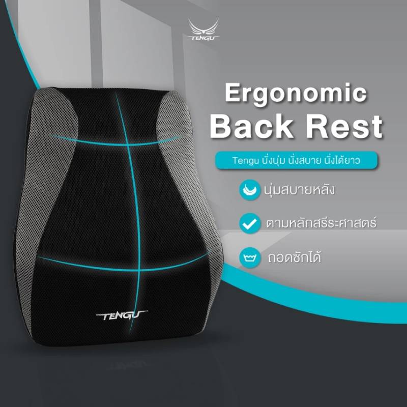 เบาะรองหลังเพื่อสุขภาพ Tengu Ergonomic Back Rest All Grey