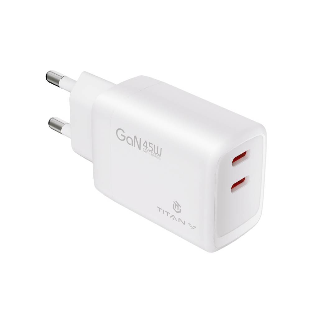 อะแดปเตอร์ TITANV Wall Charger 2 USB-C 45W GaN TI-WC08 White
