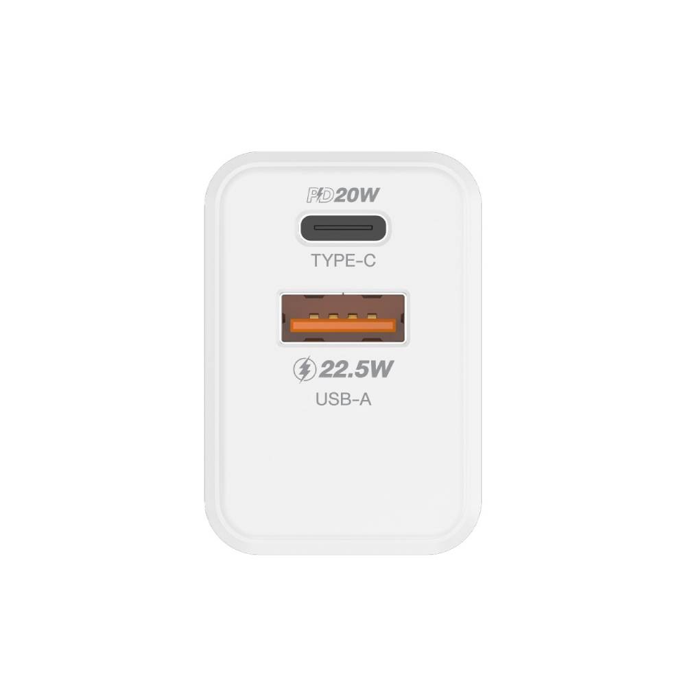 อะแดปเตอร์ QPLUS Wall Charger 1 USB-A 22.5W / 1 USB-C 20W White