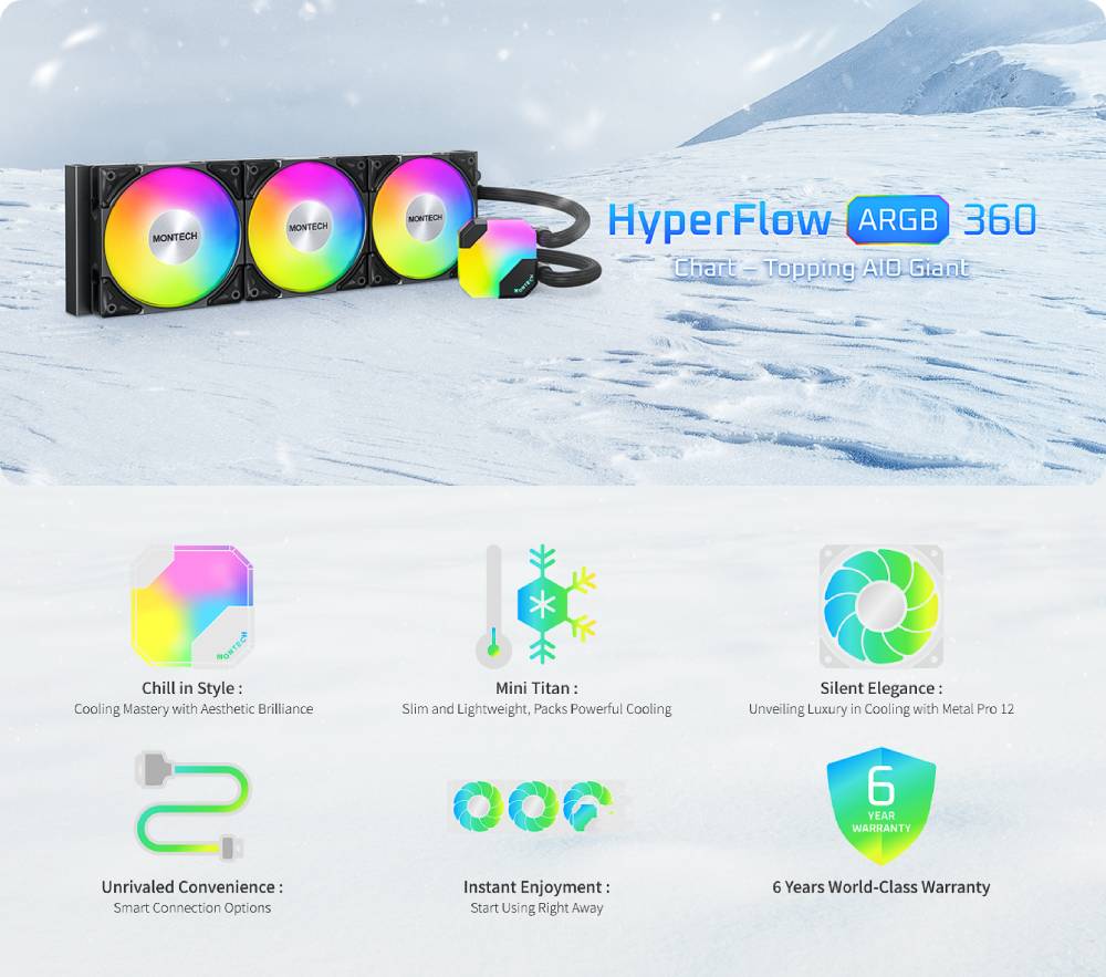 ชุดระบายความร้อนซีพียู Montech HyperFlow ARGB 360 Black