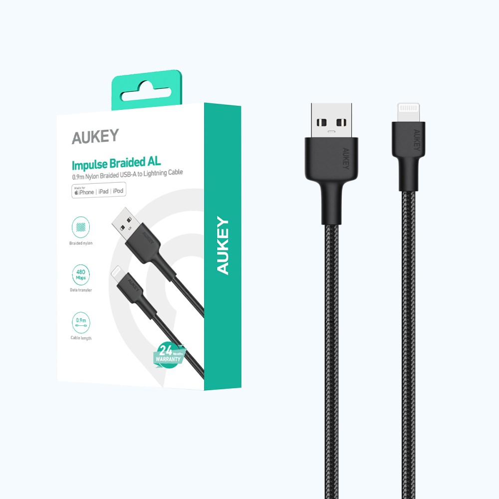สายชาร์จ AUKEY Lightning Braided Nylon MFI 0.9M CB-BAL7