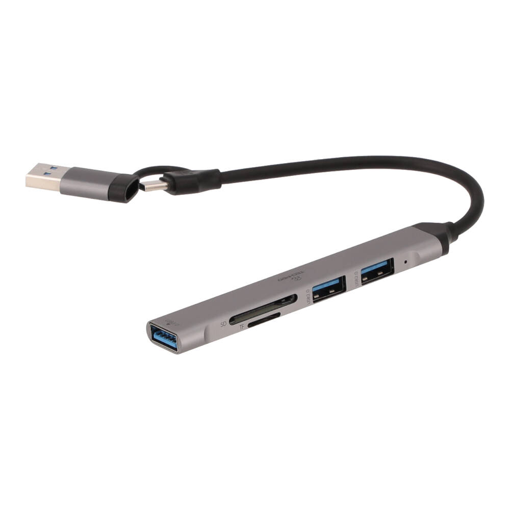 TECHPRO Port Hub 5-in-2 2xUSB 2.0/USB 3.0/Card reader SDTF