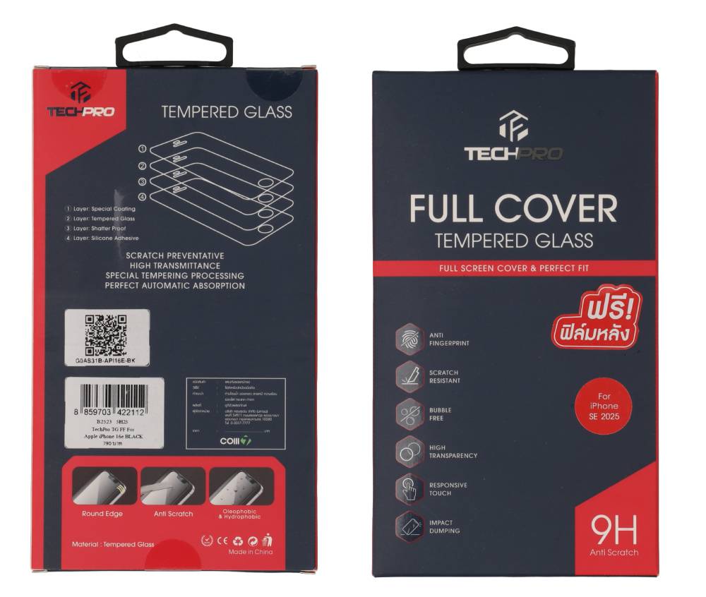 ฟิล์มกันรอย TECHPRO TG FF iPhone SE 2025 Black