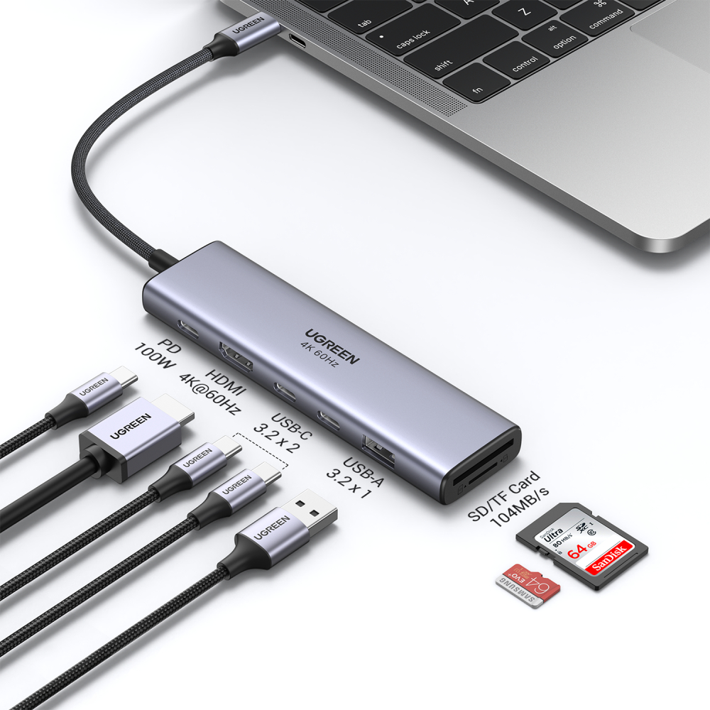 UGREEN Port Hub 7-in-1 USB-C Hub to HDMI (45521) Gray