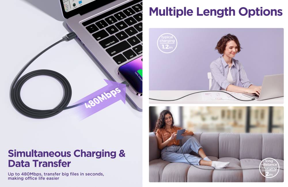 สายชาร์จ JOYROOM USB-A to Lightning Cable 3A Multi-Color 1.2M Purple (S ...