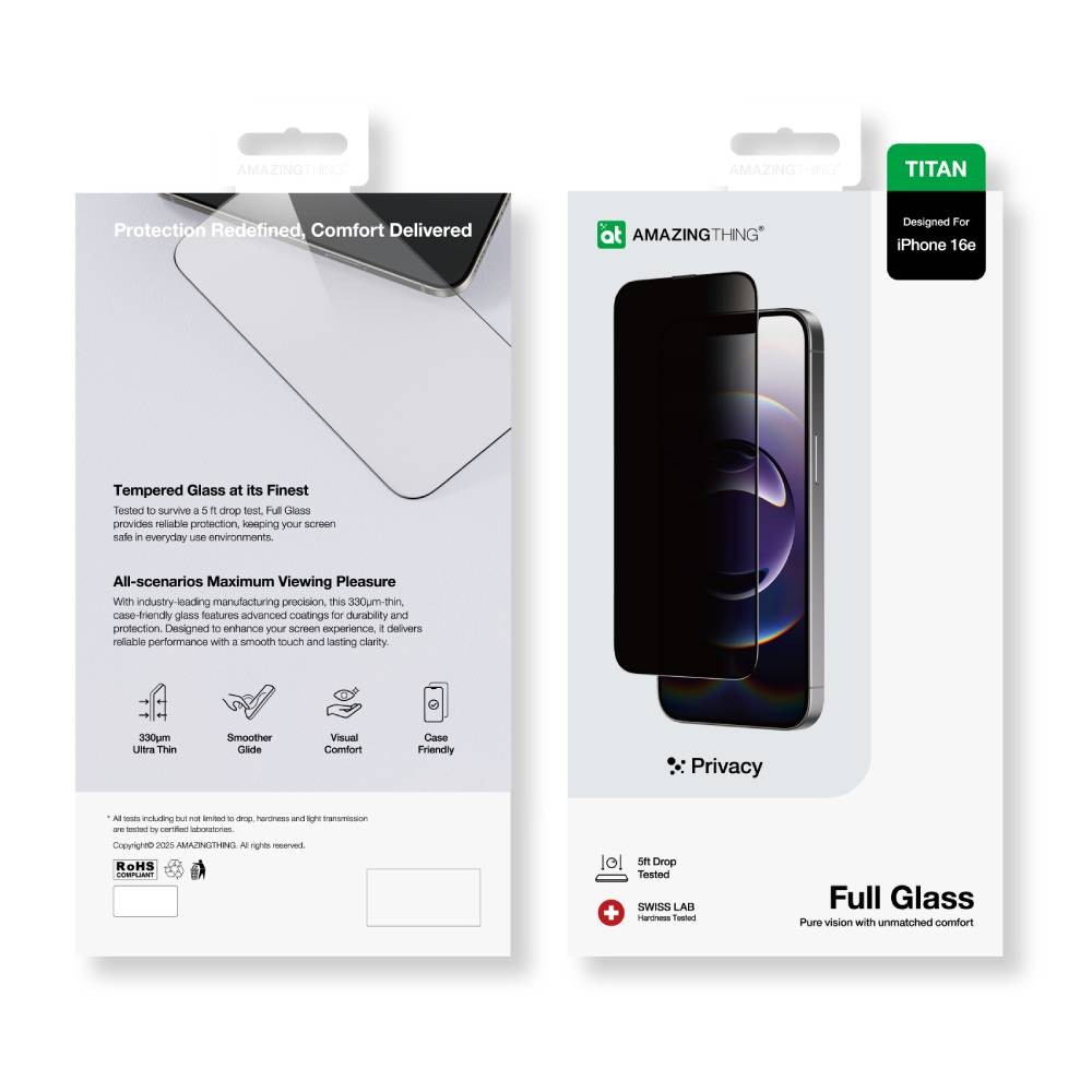 ฟิล์มกันรอย AMAZINGthing iPhone 16e (2.75D) Titan Privacy Glass