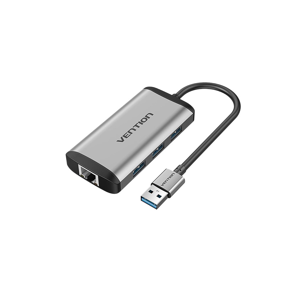 ตัวแปลง Vention USB-A to 3 USB-A(3.0A)+RJ45 HUB 4-in-1 0.1M.