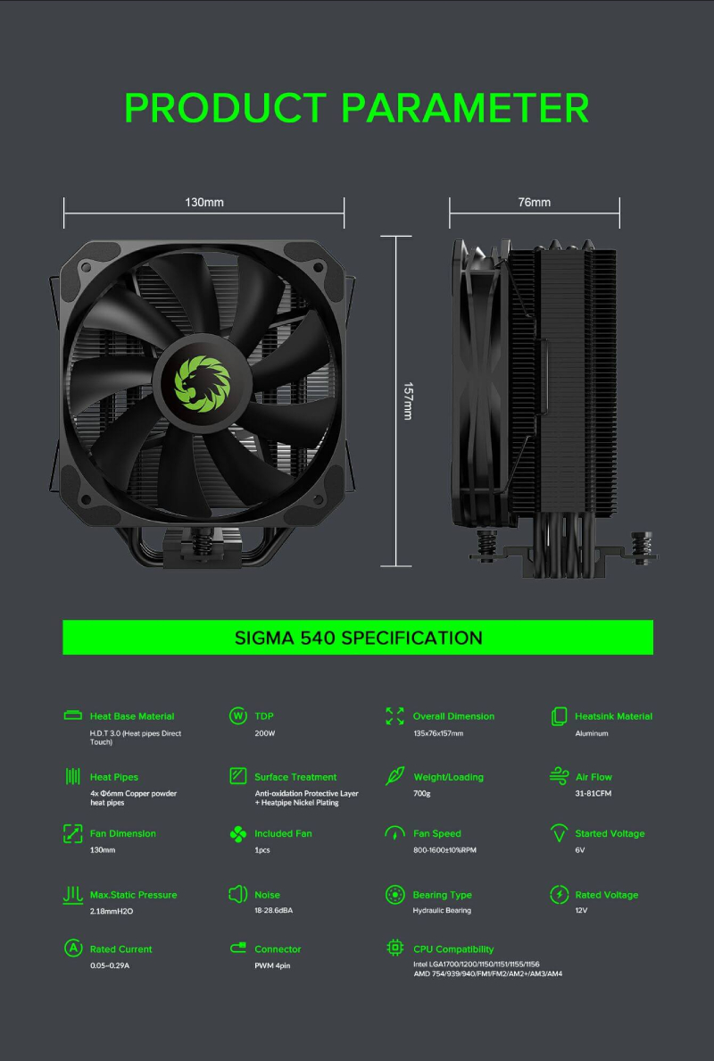 พัดลมซีพียู GAMEMAX Sigma 540 Black