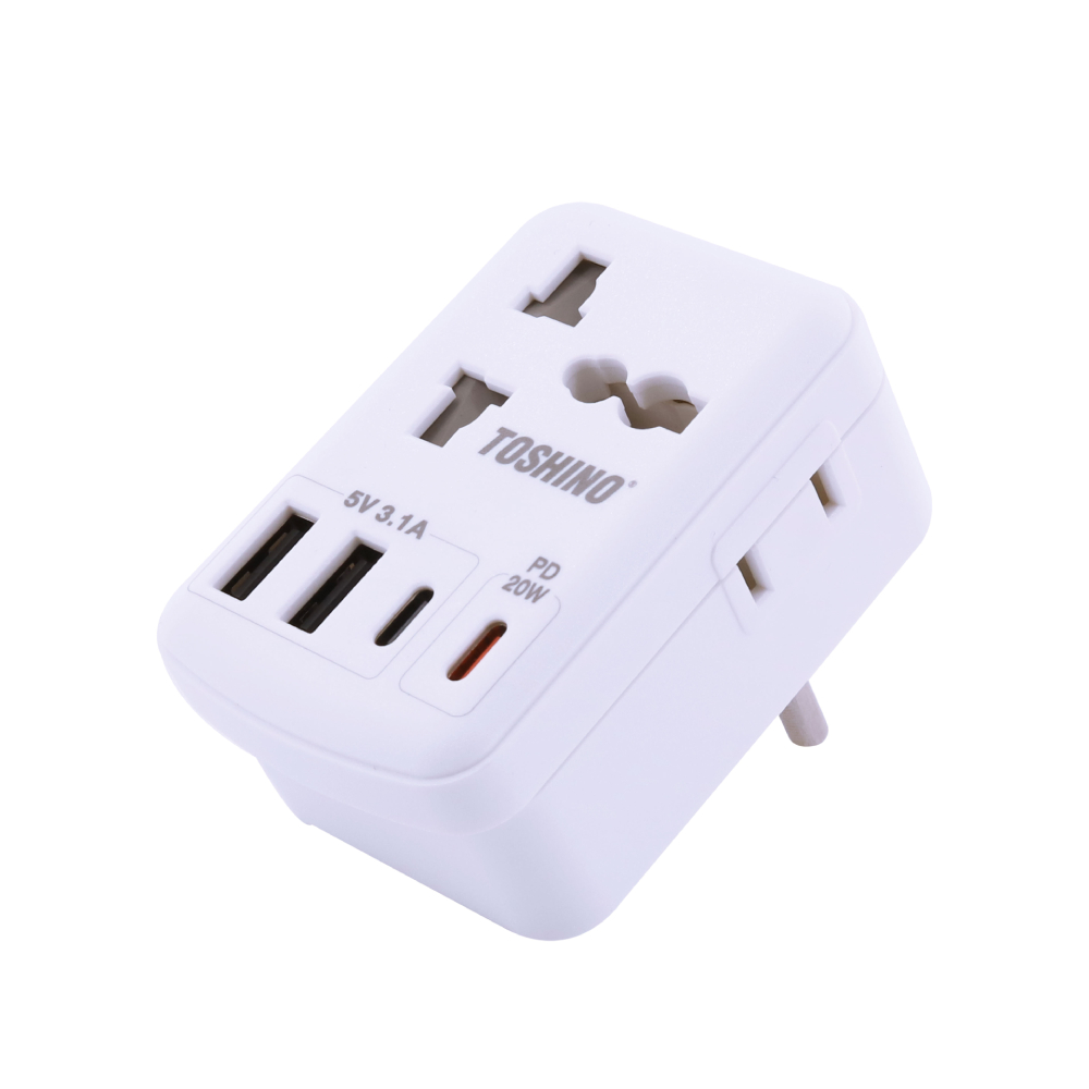 หัวแปลงปลั๊กไฟ Toshino Adapter 3P + 2 USB + 2 Type-C 3600W