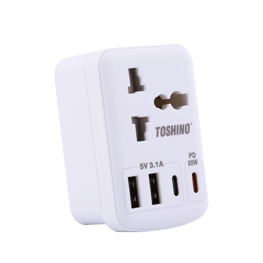หัวแปลงปลั๊กไฟ Toshino Adapter 3P + 2 USB + 2 Type-C 3600W