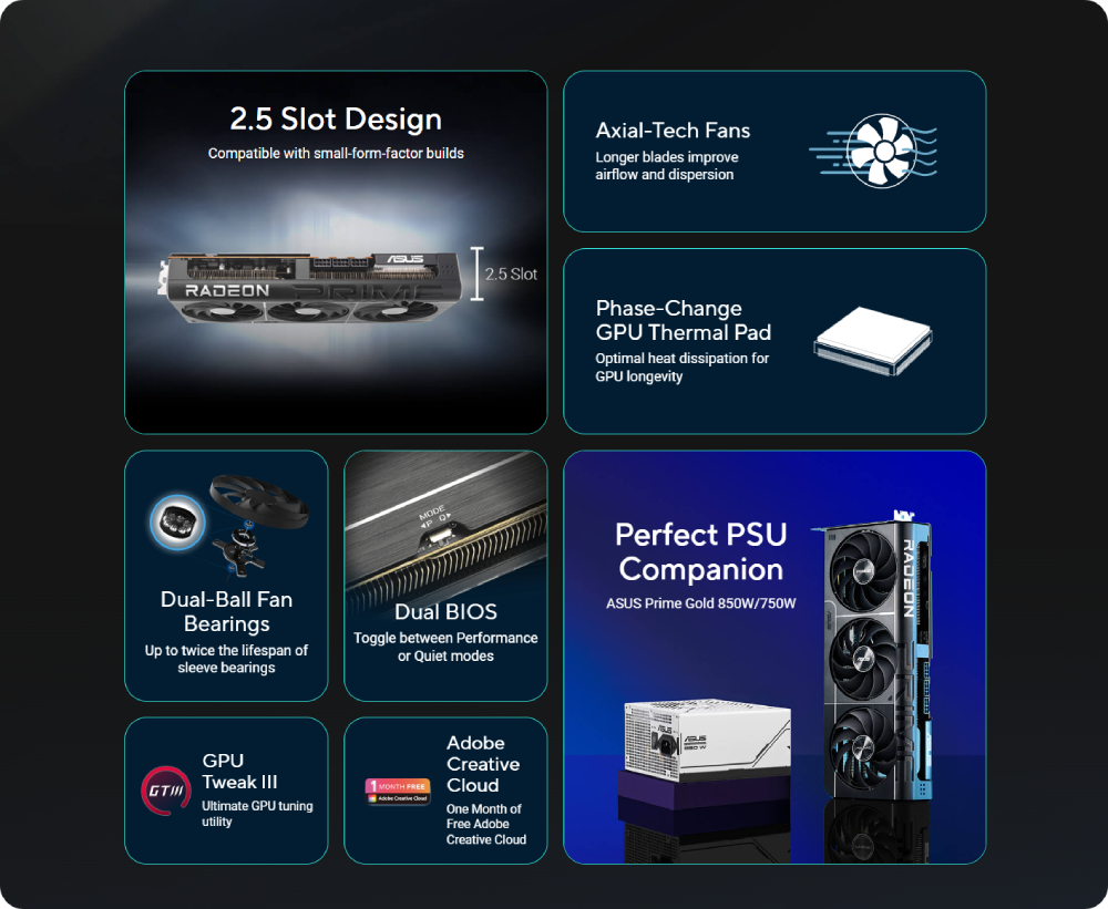 การ์ดจอ ASUS Prime RX 9070 XT OC Edition 16GB GDDR6 256-bit