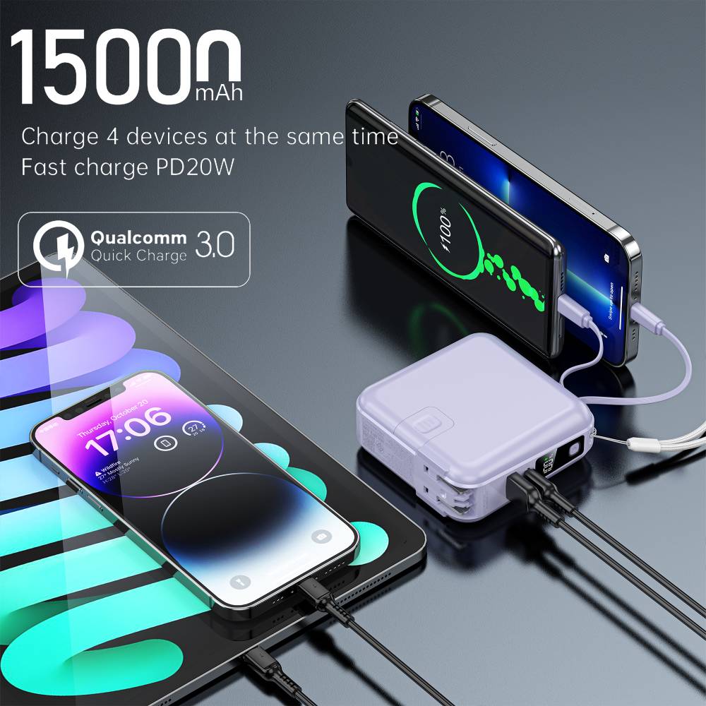 พาวเวอร์แบงค์ FOX 15000 mAh LED Display 2-in-1 Cable W1501